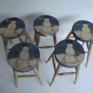 Miniature Wooden Stool Primitive Snowman Wooden Doll Stool Primitive ...