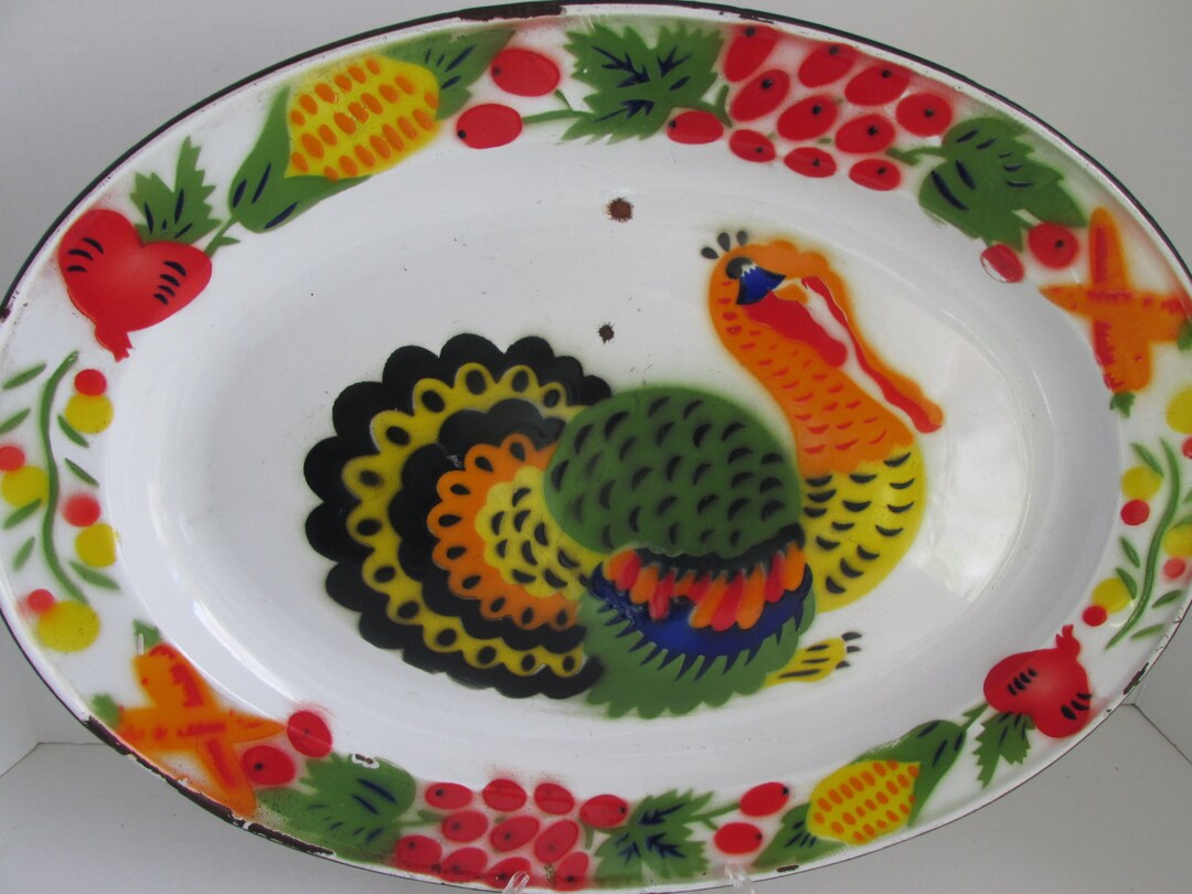 Tom Turkey French Enamelware Platter Antique Farmhouse Kitchen - Etsy