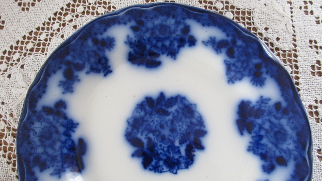 Antique Flow Blue Plate Flow Blue Waldorf FWW England Dark Flow Blue ...