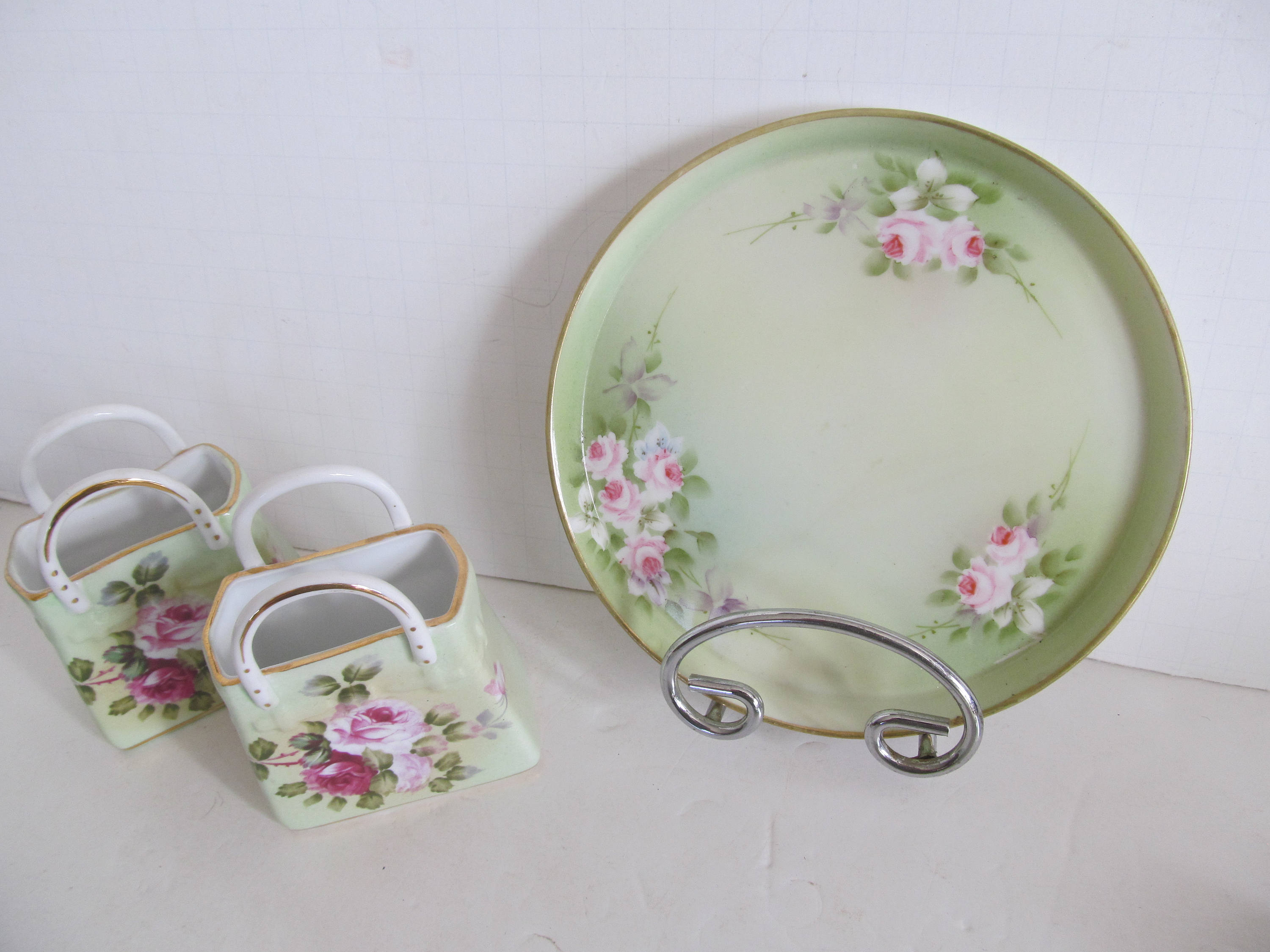 Hand Painted Nippon Rose Plates Green Decor Jadeite Plate | Etsy