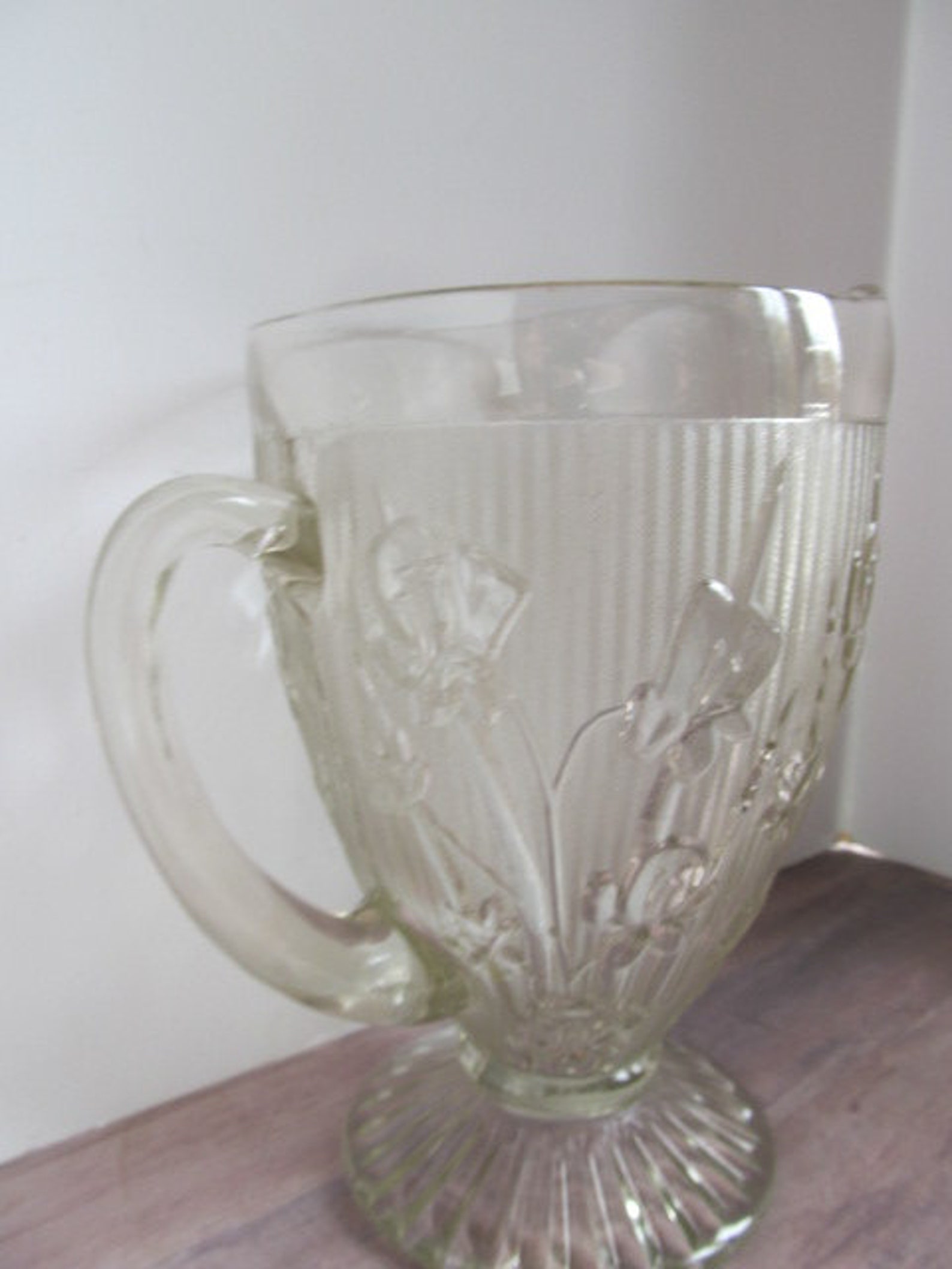 Clear Glass Iris Pitcher Herringbone Pattern Mid Century Glass - Etsy