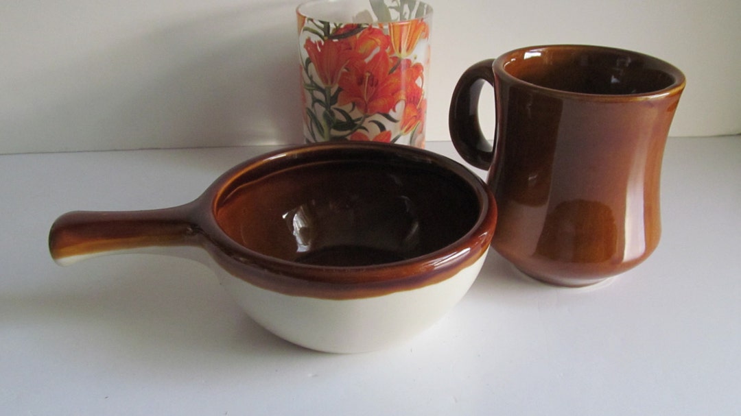 Brown Stoneware Chowder Bowl With Handle Brown Pottery Bowl Soup Bowls ...