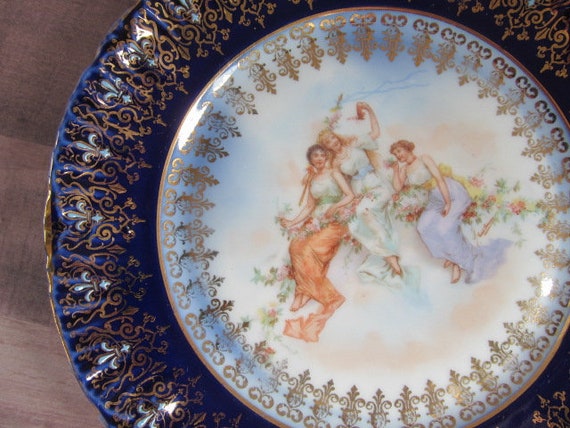 Victoria Carlsbad Austria Portrait Plate Flow Blue Cobalt Blue | Etsy