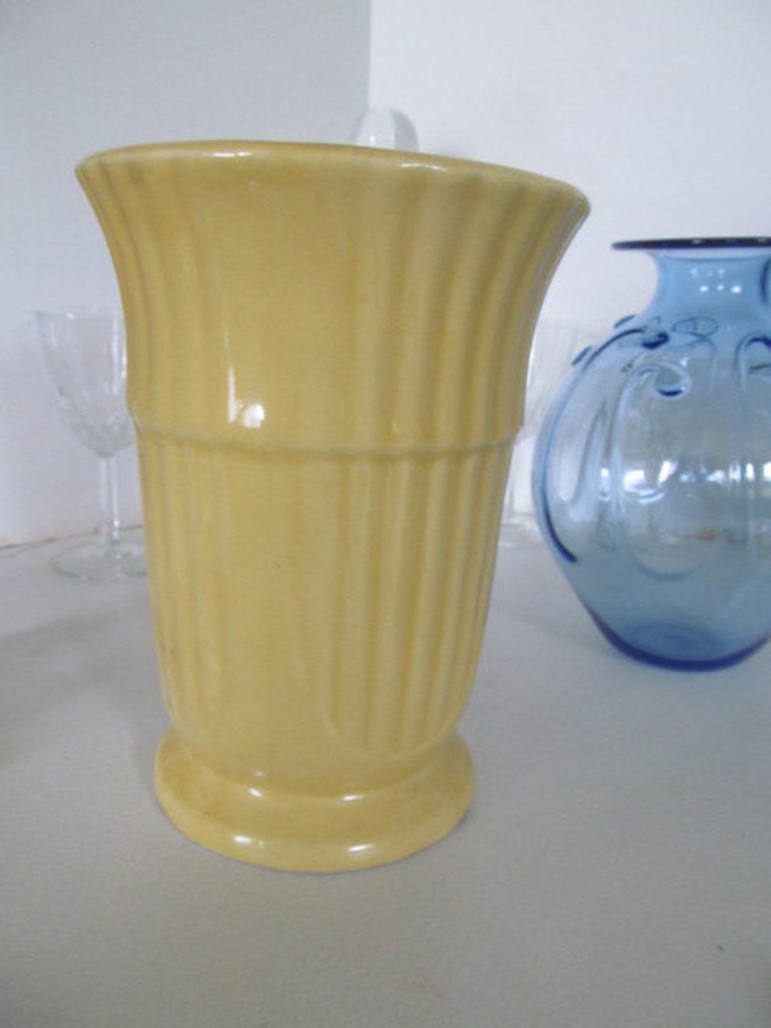 Art Deco Lg Pastel Yellow Pottery Vase Large Floral Bouquet Vases ...