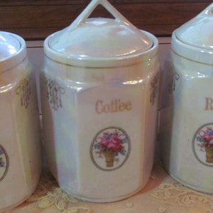 Farmhouse Kitchen Decor Lusterware German Canister Set Antique Canister ...