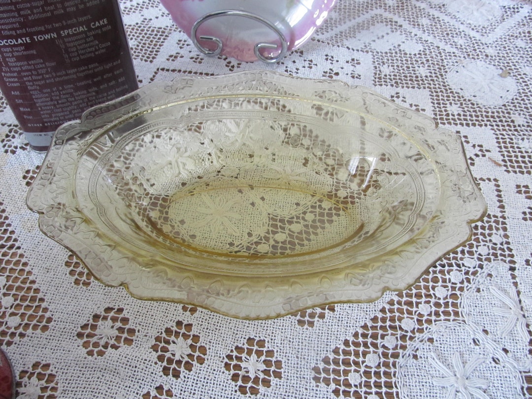 Oval Bowl Madrid Pattern Amber Depression Glass Art Deco Glassware ...