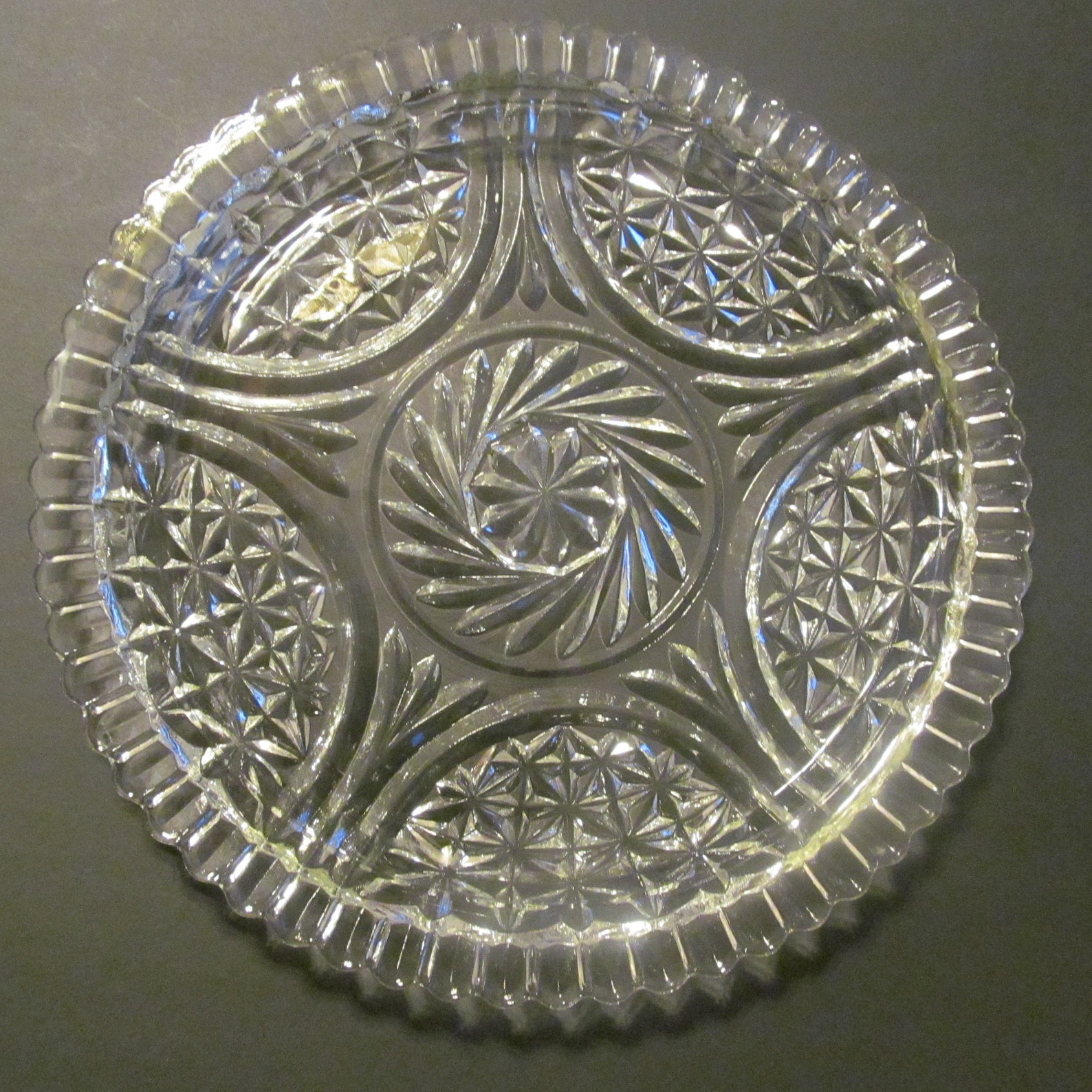12" MCM Coffee Cake Plate Strudel Atomic Clear Pressed Glass Cake Plate ...