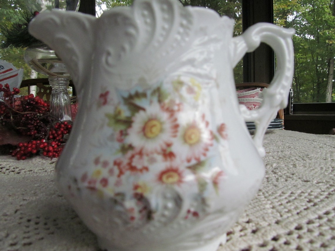 SALE Embossed Porcelain Pitchers Art Nouveau Asters Cream - Etsy