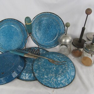 Teal Blue Green Handle Utensils Antique Primitive Farmhouse Kitchen ...