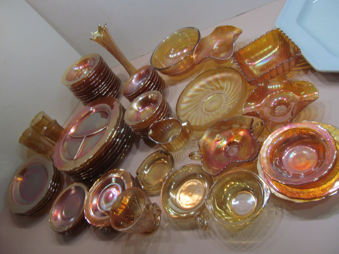 Set of 6 Carnival Glass Bowls Marigold Carnival Glass | Etsy