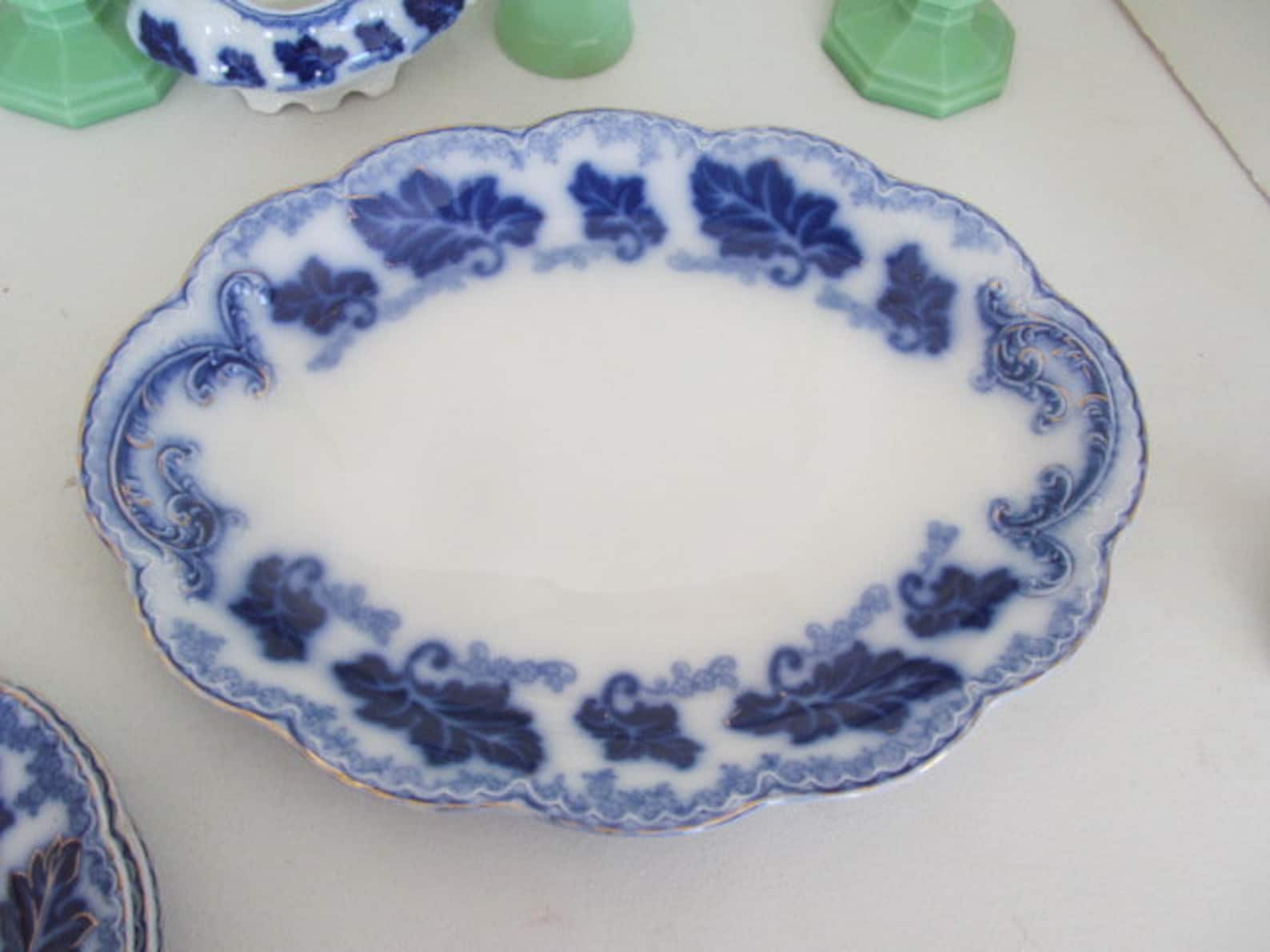 Large Flow Blue Platter Flow Blue China Johnson Bros Normandy Pattern ...