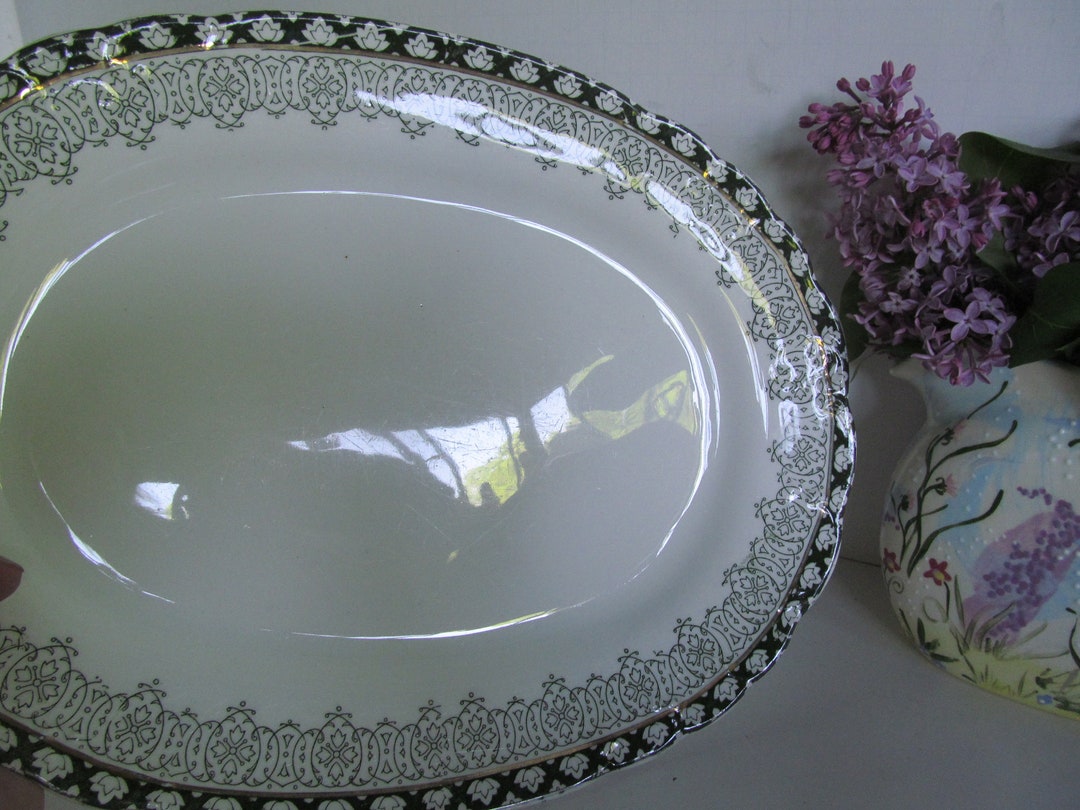 Antique Farmhouse Table Decor Green Transferware Platter Waldorf Mercer ...