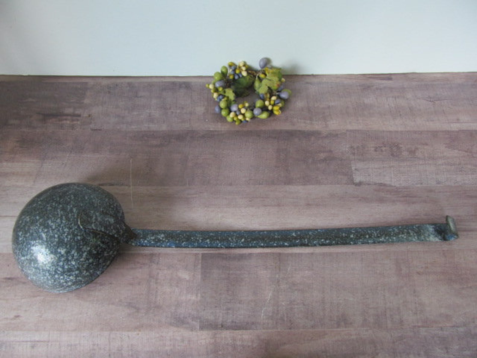 Blue Gray Enamel Ladle, Enamelware Primitive Home Decor Kitchen Rustic ...