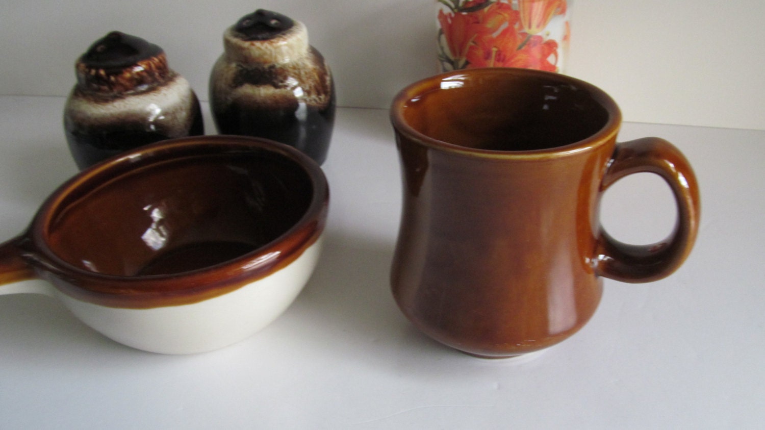 Brown Stoneware Chowder Bowl with Handle Brown Pottery Bowl | Etsy