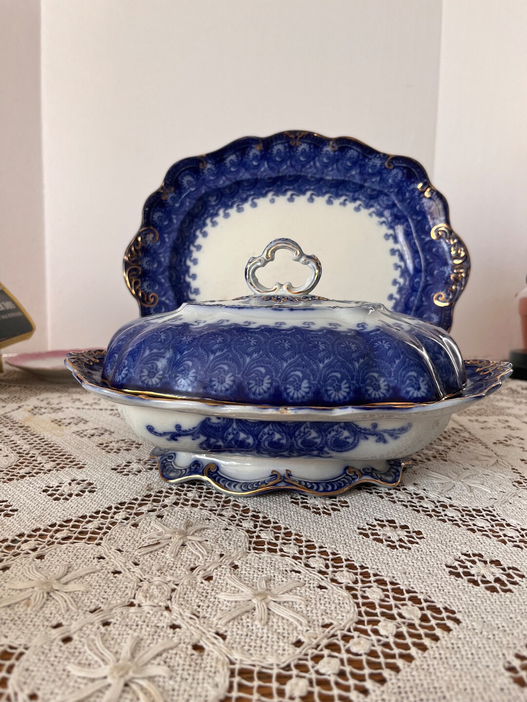 Flow Blue Ridgways Cavendish Pattern Tureen Blue White Floral Pattern ...