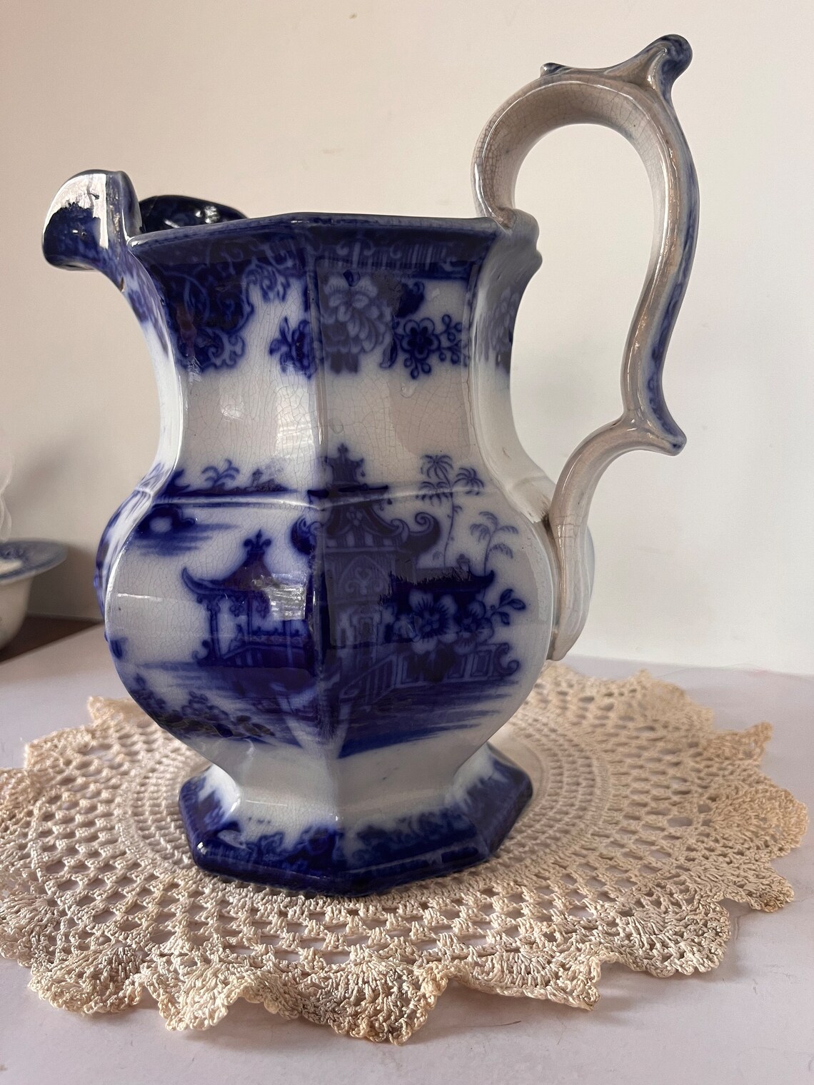 Antique Flow Blue Pitcher Earthenware Pitcher Flow Blue Home Decor ...