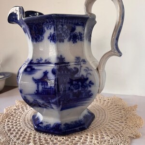 Antique Flow Blue Pitcher Earthenware Pitcher Flow Blue Home Decor ...
