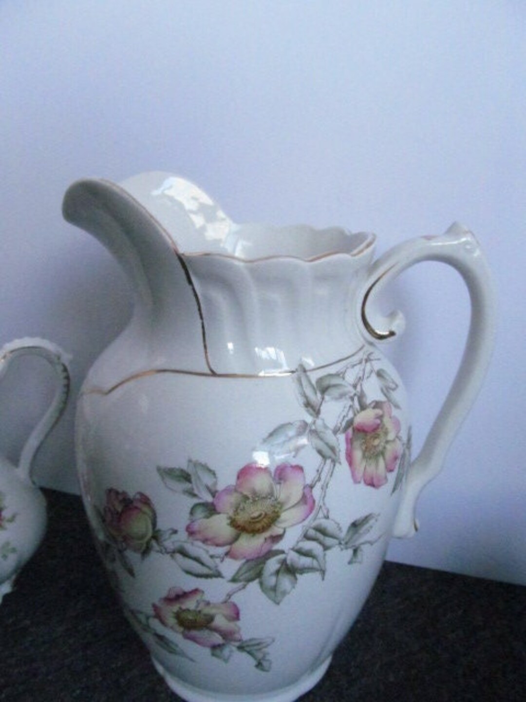 Apple Blossom Pitcher Antique Pastel Pink Green Water Pitcher Victorian ...