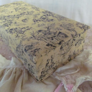 French Linen Covered Box, Cloth Storage Box, Toile Fabric Covered Box ...