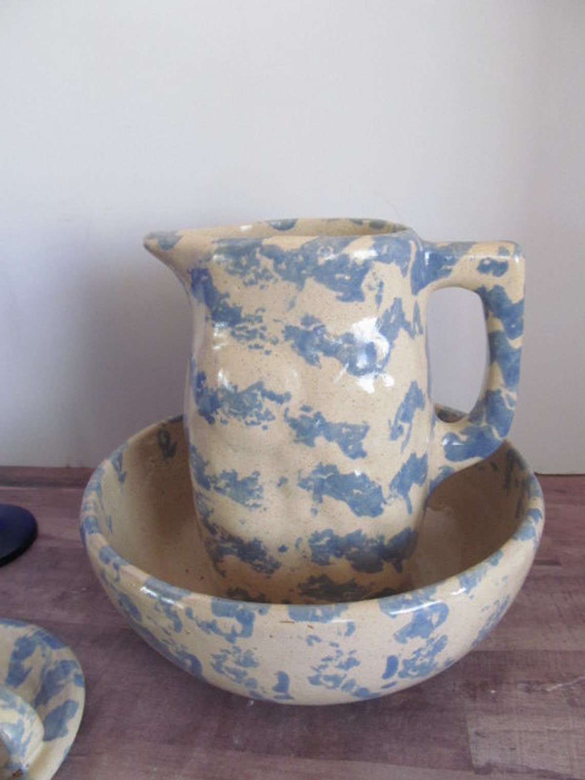 Sponge Ware Pottery Sponge Ware Pitcher Blue Sponge Ware | Etsy