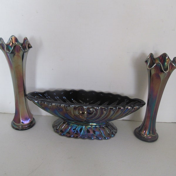 Imperial Blue Carnival Glass Vase - Etsy