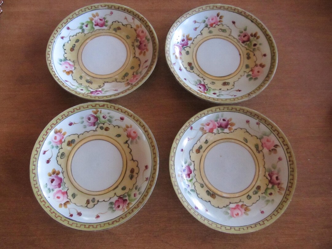 Desert Plates Hand Painted Japan Pastel Floral Plates Service for 4 ...