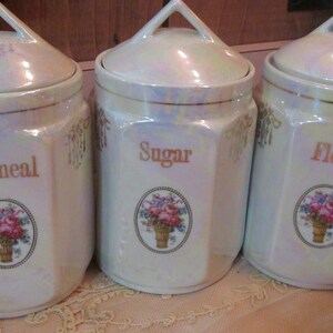 Farmhouse Kitchen Decor Lusterware German Canister Set Antique Canister ...