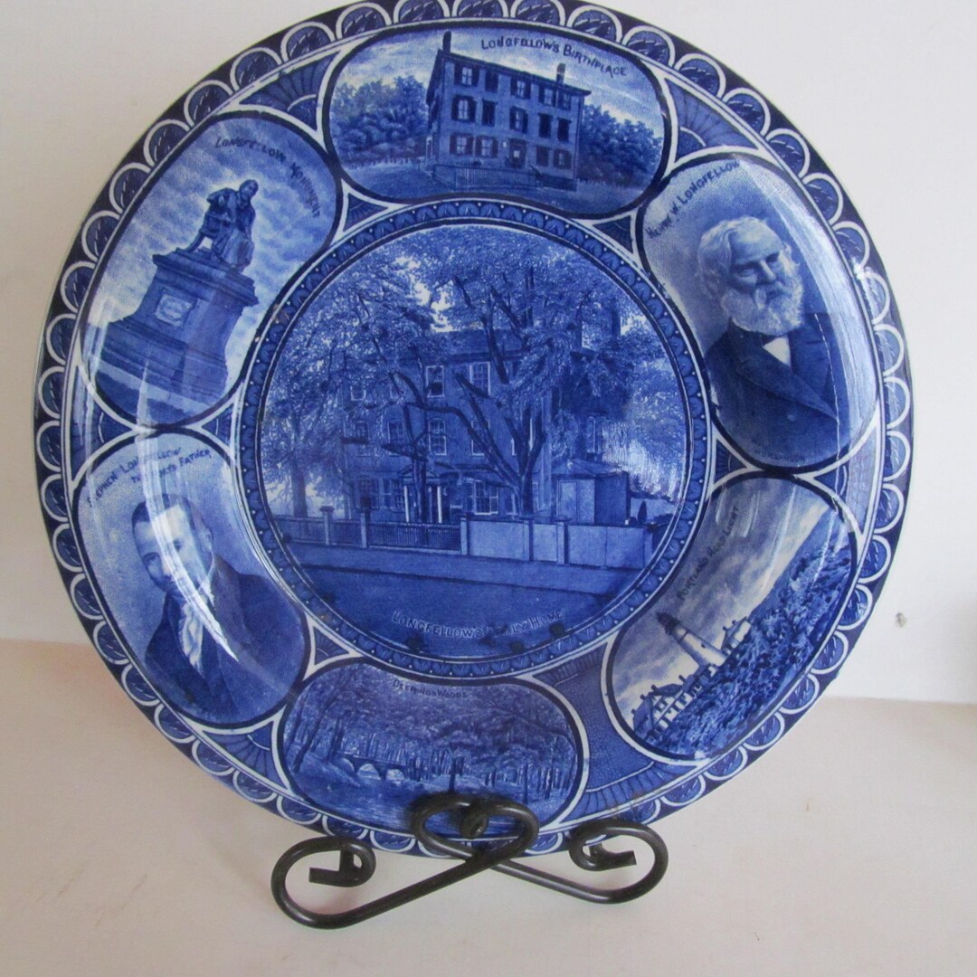 England Flow Blue Plates Henry Longfellows Plates Cobalt Blue Plates ...
