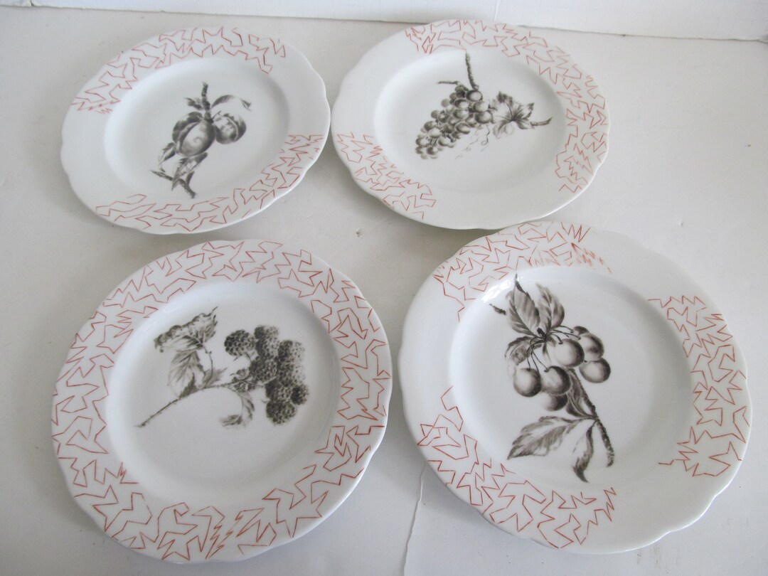 Red and Black Fruit Plates Black Raspberries Plum Cherries Grape Plates ...