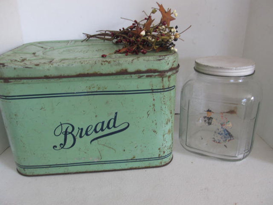 Farmhouse Rustic Primitive Tin Bread Box Container Primitive Green ...