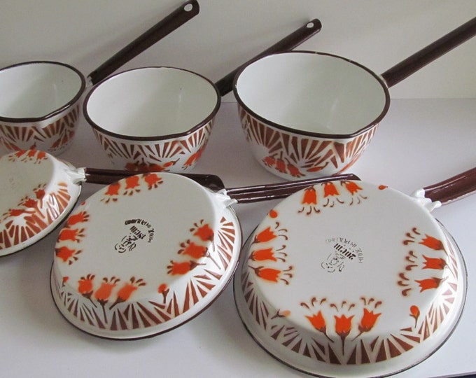 6 Rare Poland Enamelware Pans Schindler Enamelware Antique Farmhouse ...