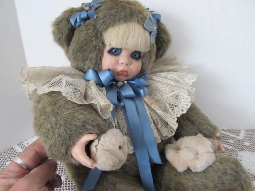 Crying Over Broken Teddy Bears Porcelain Blonde Hair Blue Eye Girl Doll ...