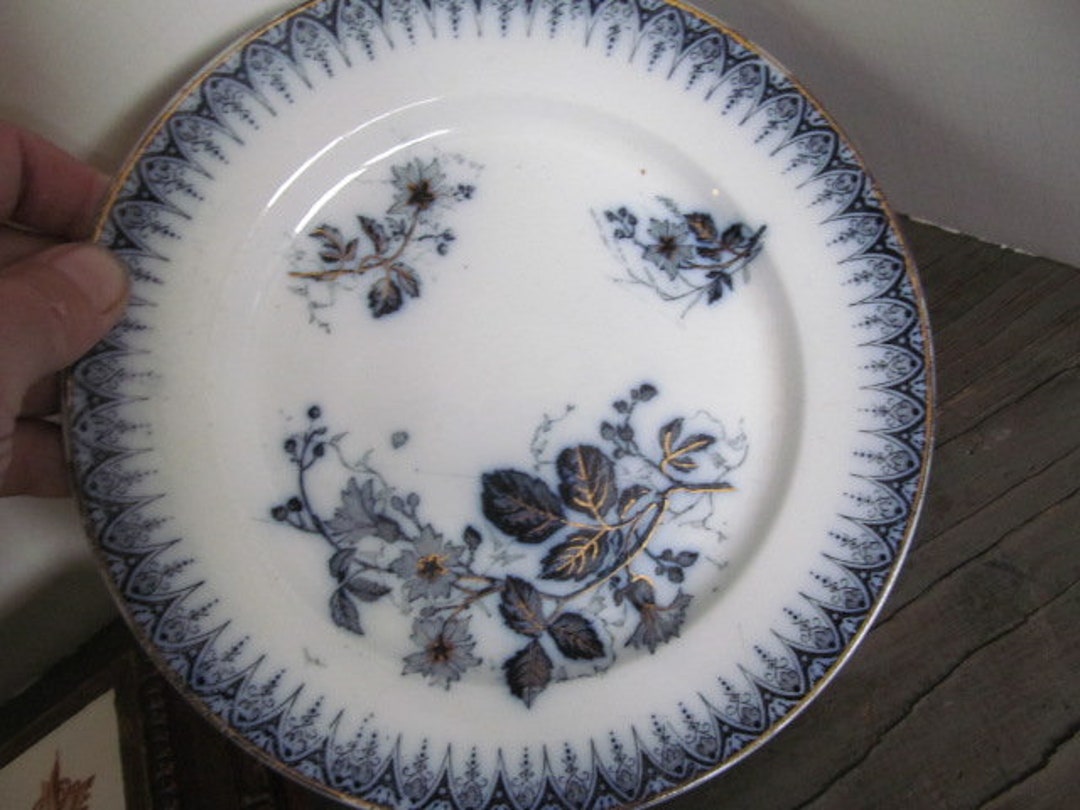 French Flow Blue Plate Flow Blue China Dark Blue and White China Bowl ...