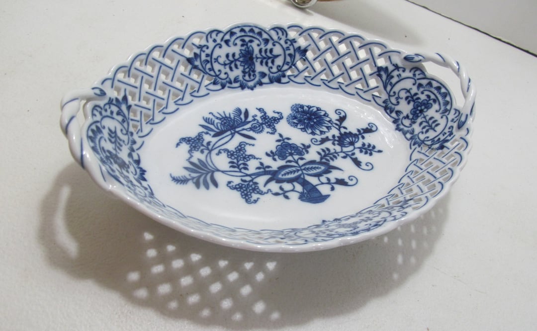 Blue Onion Pattern Reticulated Serving Bowl D Czechoslovakian Bowl ...