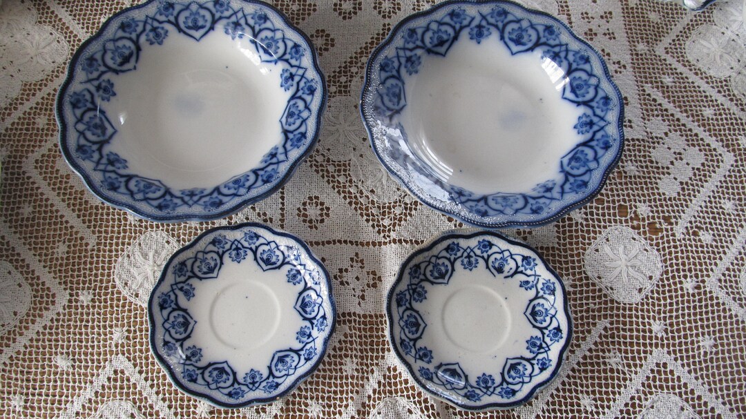 Libertas Prussia Flow Blue Soup Bowls Flow Blue Blue & White Plates ...