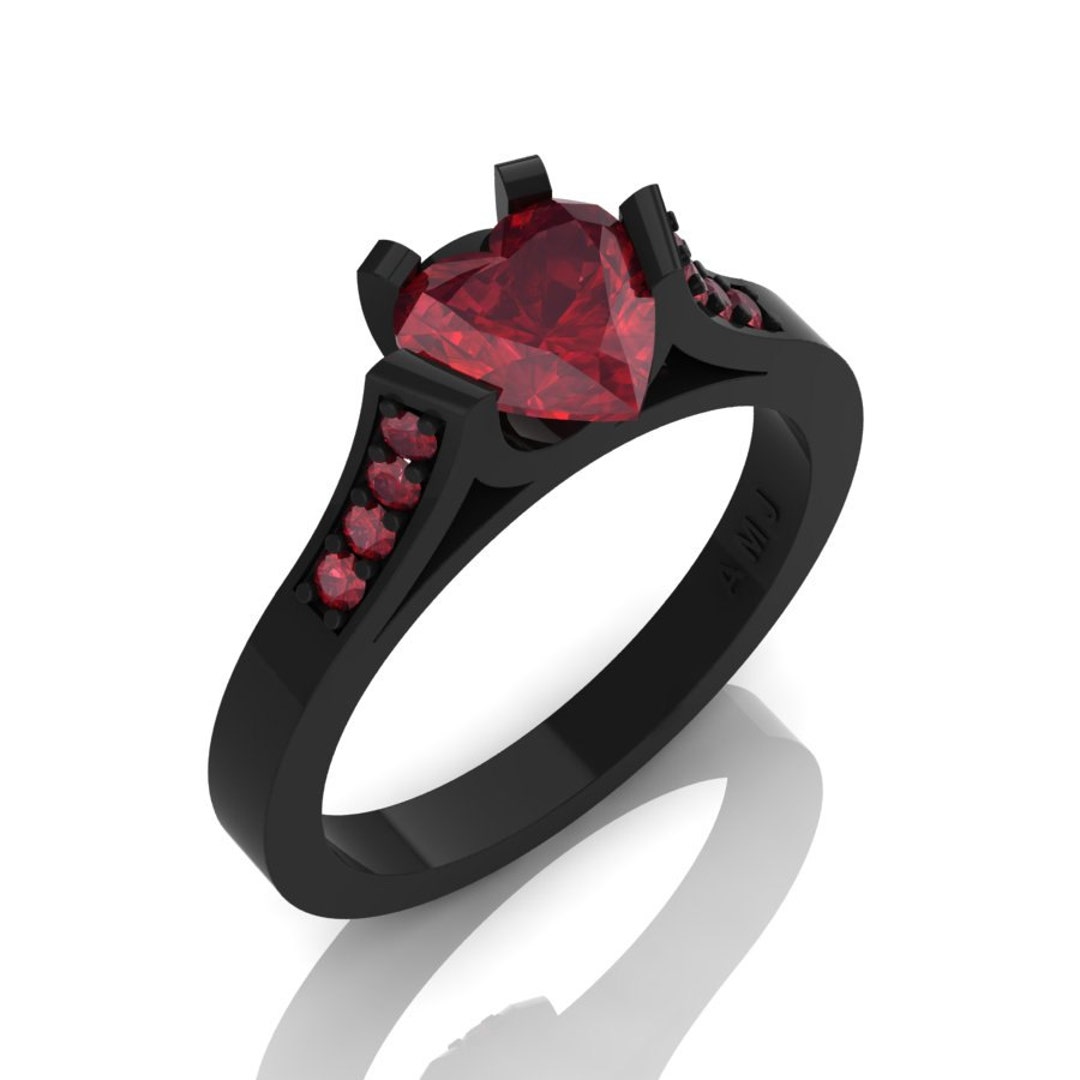 Gorgeous 14K Black Gold 1.0 Ct Heart Ruby Modern Wedding Ring ...