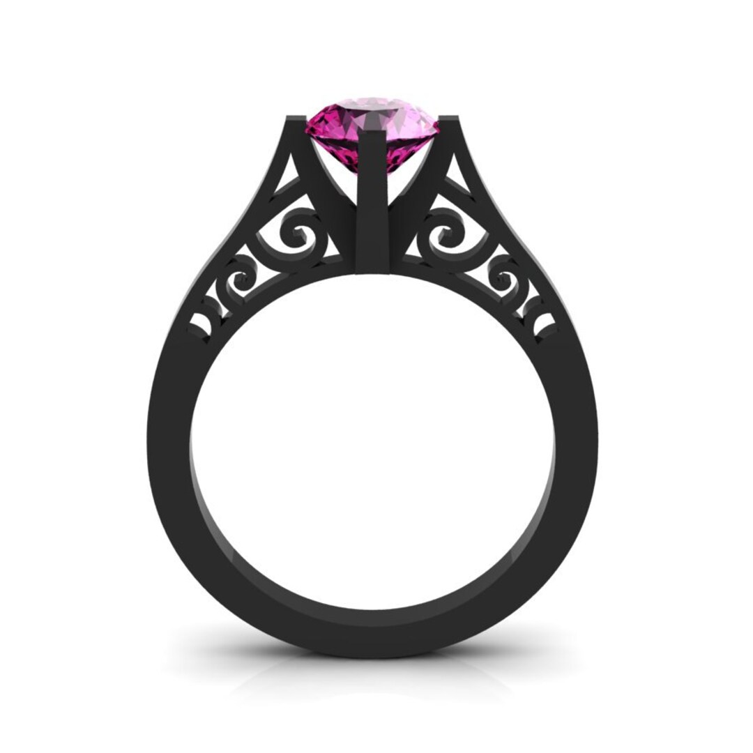 14K Black Gold New Fashion Design Solitaire 1.0 CT Pink Sapphire Bridal ...