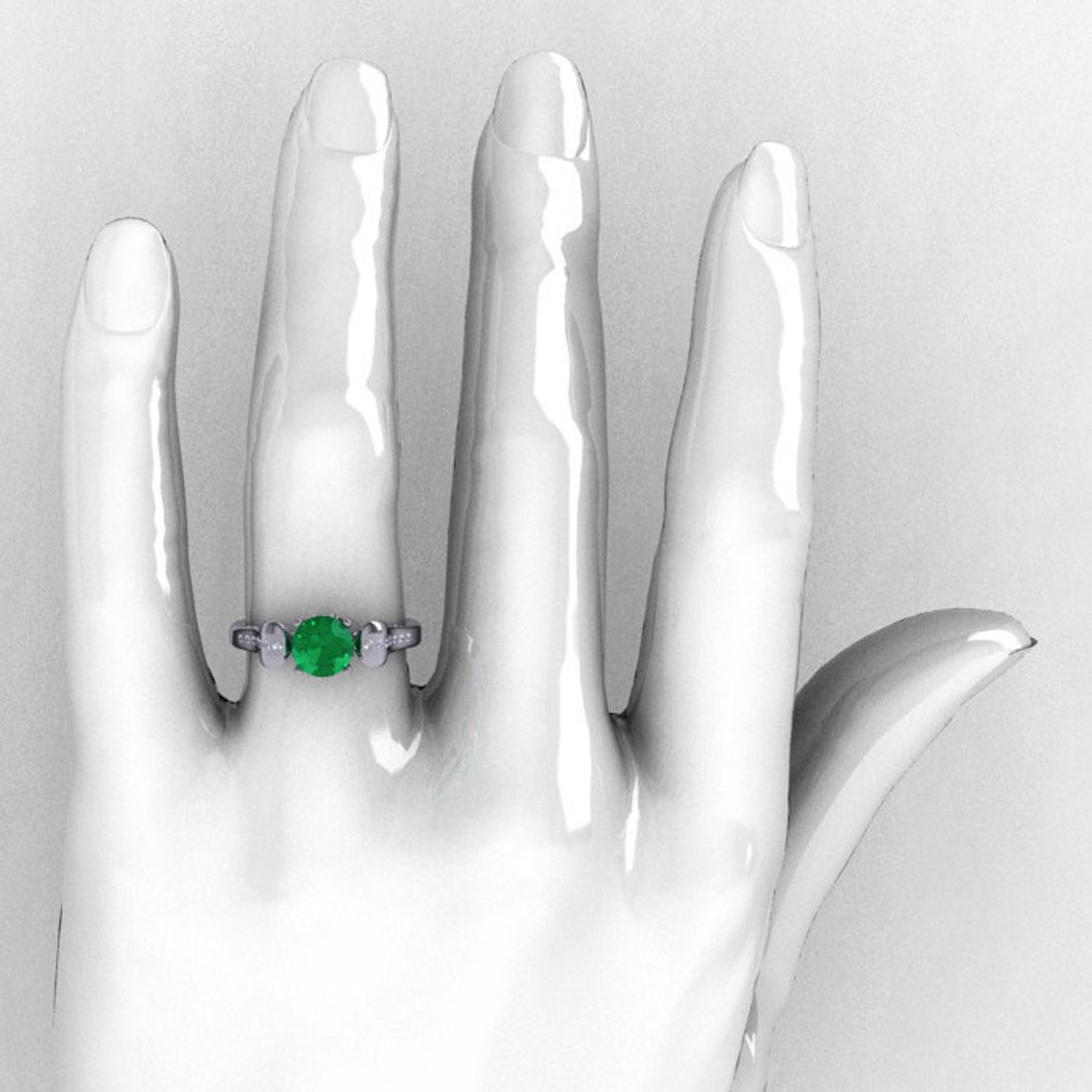 14K White Gold Emerald Diamond Wedding Ring Engagement Ring - Etsy