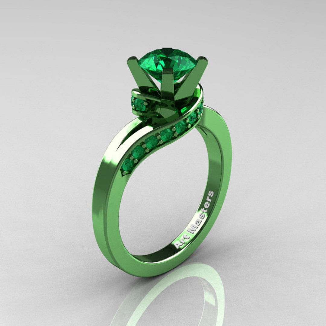 Classic Military 14K Green Gold 1.0 Ct Emerald Designer Solitaire Ring ...