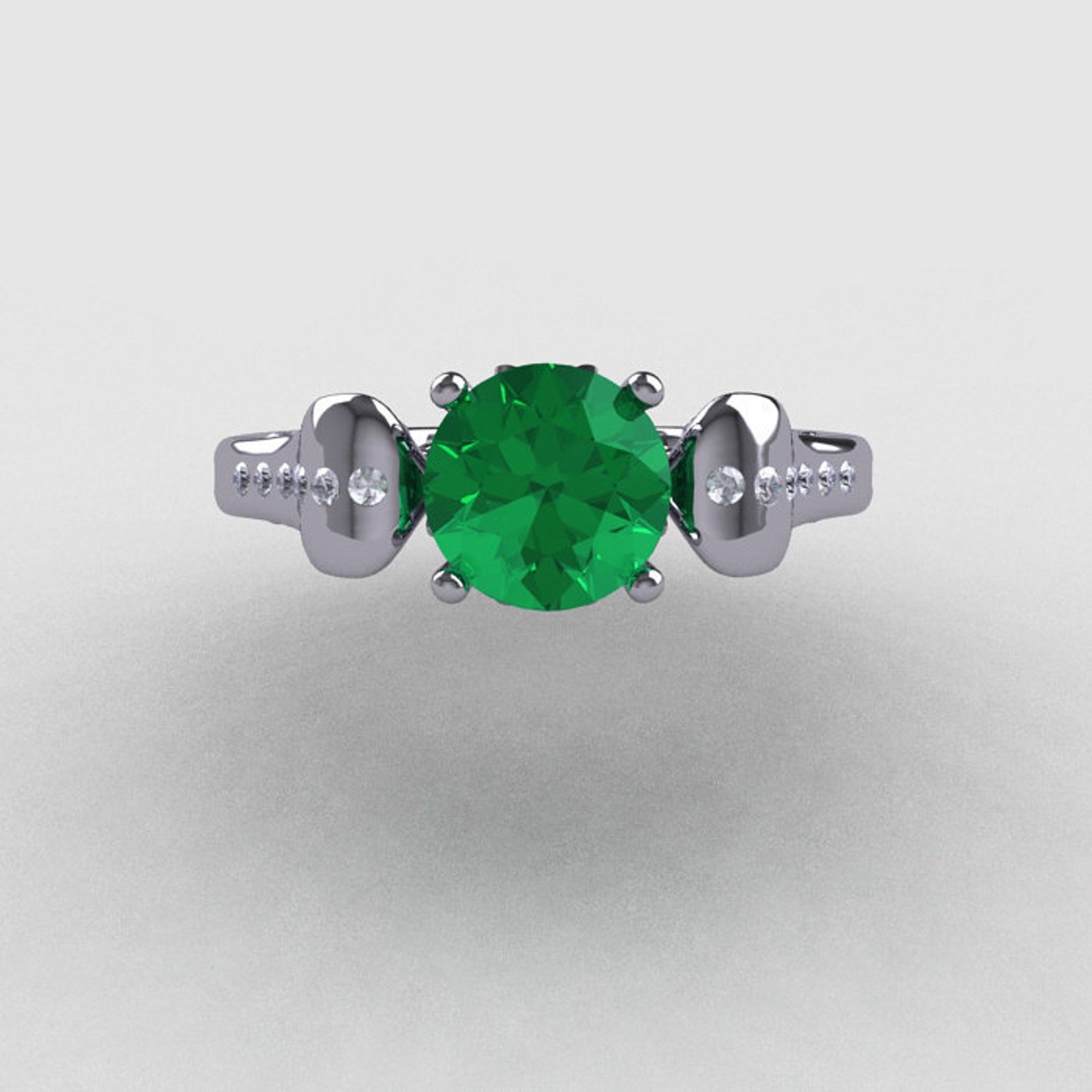 14K White Gold Emerald Diamond Wedding Ring Engagement Ring - Etsy