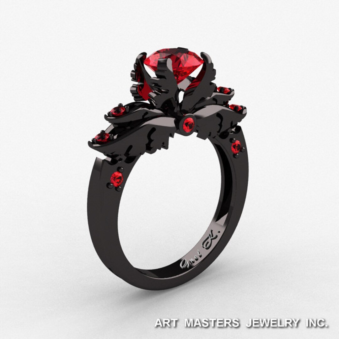 Classic Angel 14K Black Gold 1.0 Carat Rubies Solitaire - Etsy