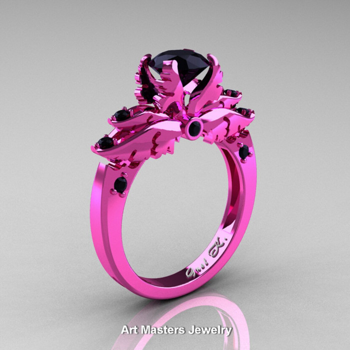 Classic Angel 14K Fuchsia Pink Gold 1.0 Ct Black Diamond - Etsy
