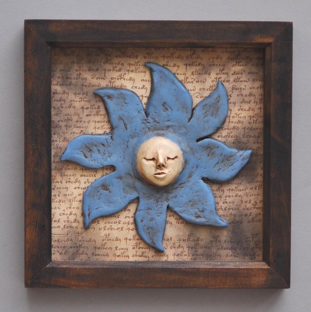 Original Art Doll Wall Sculpture Shadow Box OOAK, 20x20 Cm Blue Sun by ...