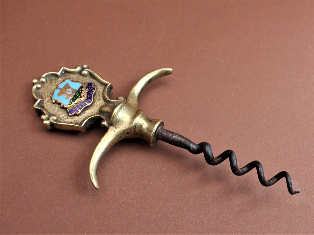 Antique Edwardian Solid Brass Cork Screw/coat of Arms Bideford ...