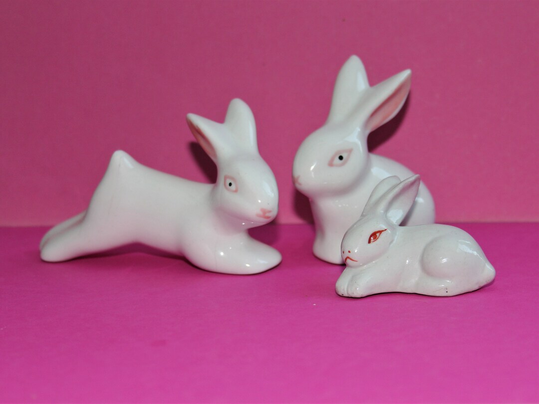 Delightful Miniature Porcelain Rabbit Figurines/family - Etsy