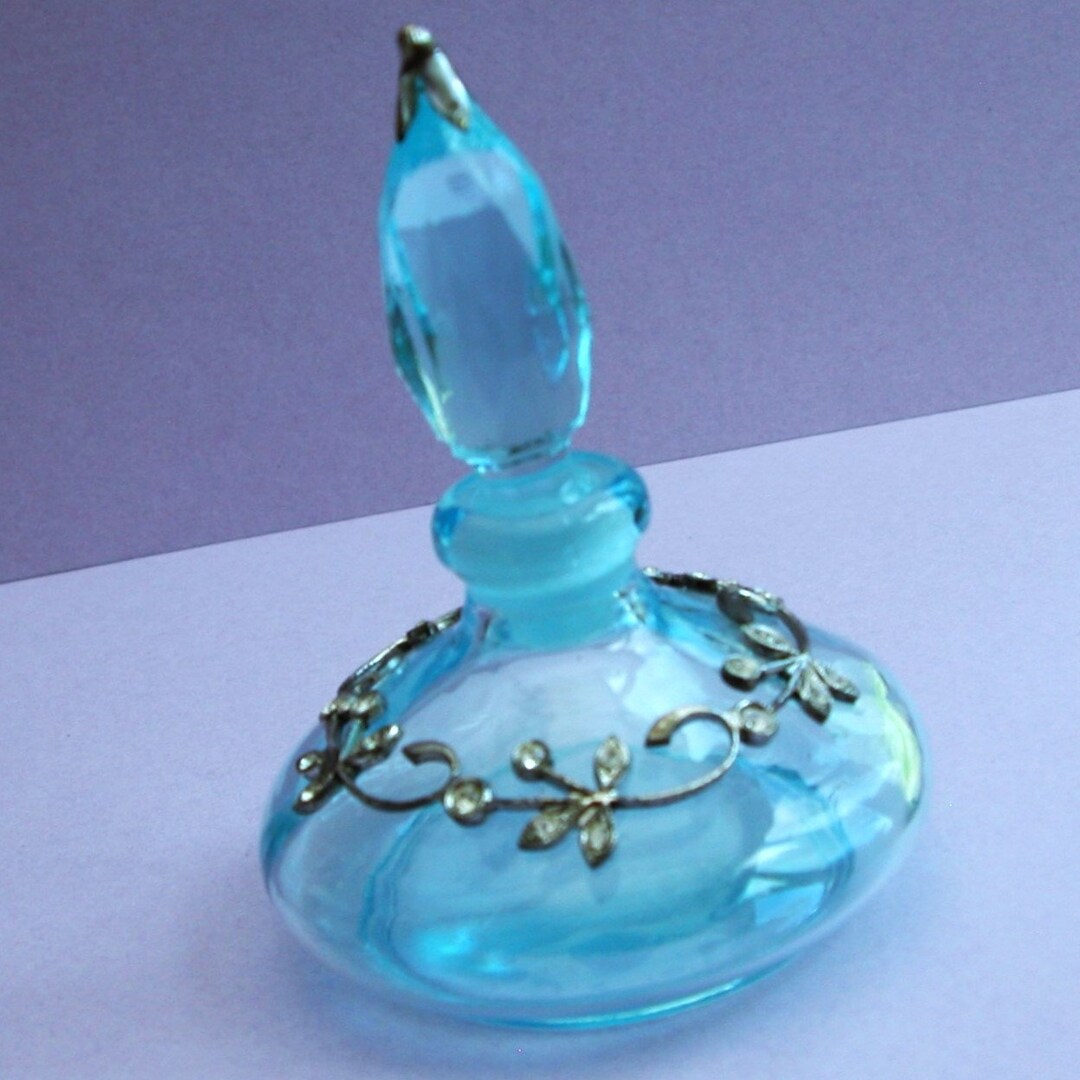 Delightful Vintage Pretty Blue Glass Perfume Bottle With Stopper ...