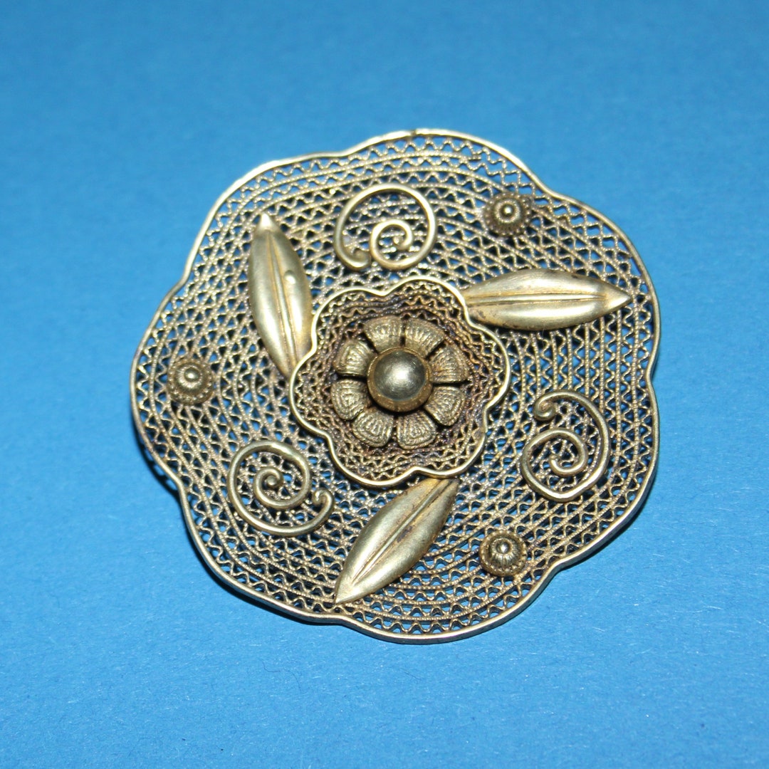 Antique Victorian Brass Filigree Ornate Etruscan Revival Brooch/c Clasp ...