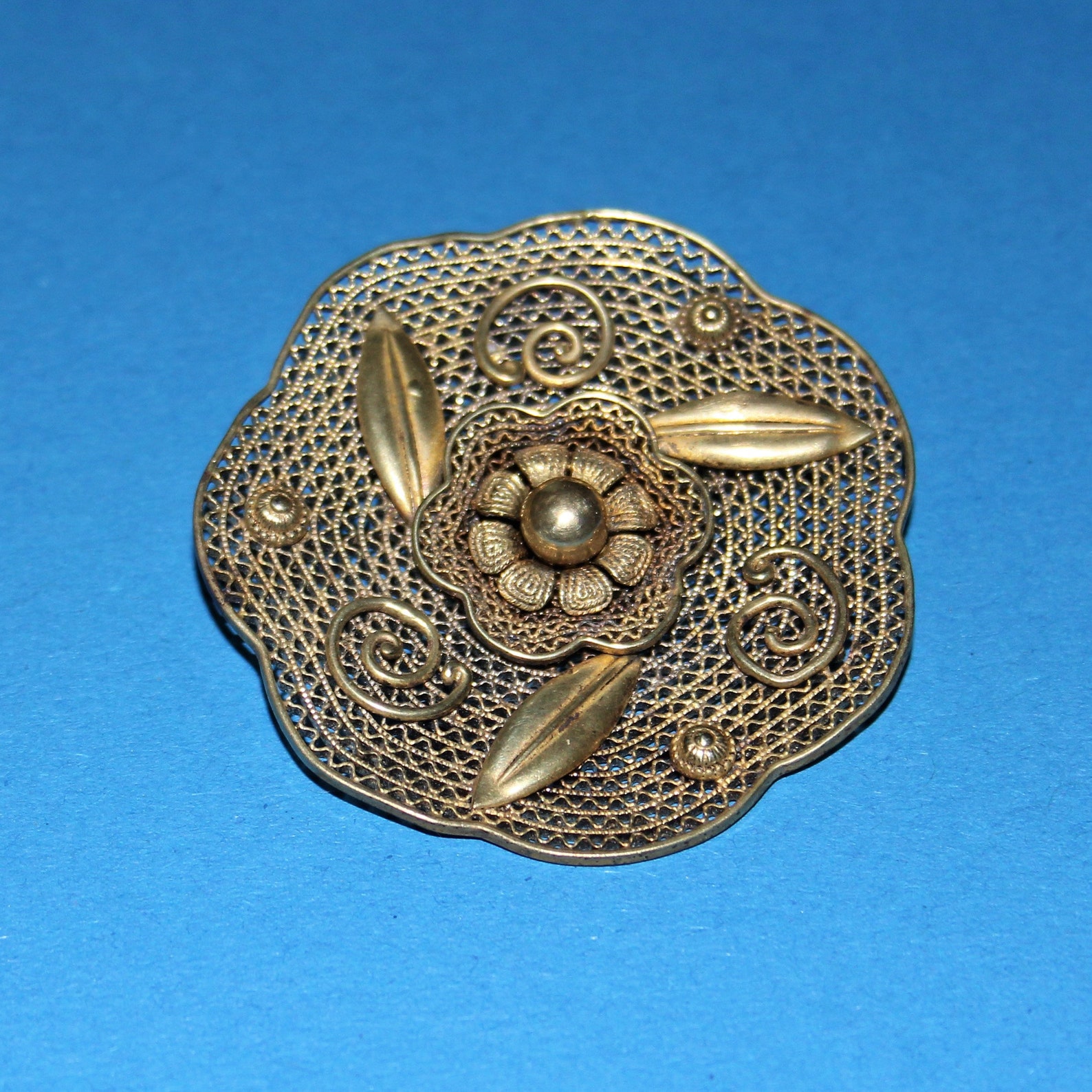 Antique Victorian Brass Filigree Ornate Etruscan Revival Brooch/c Clasp ...