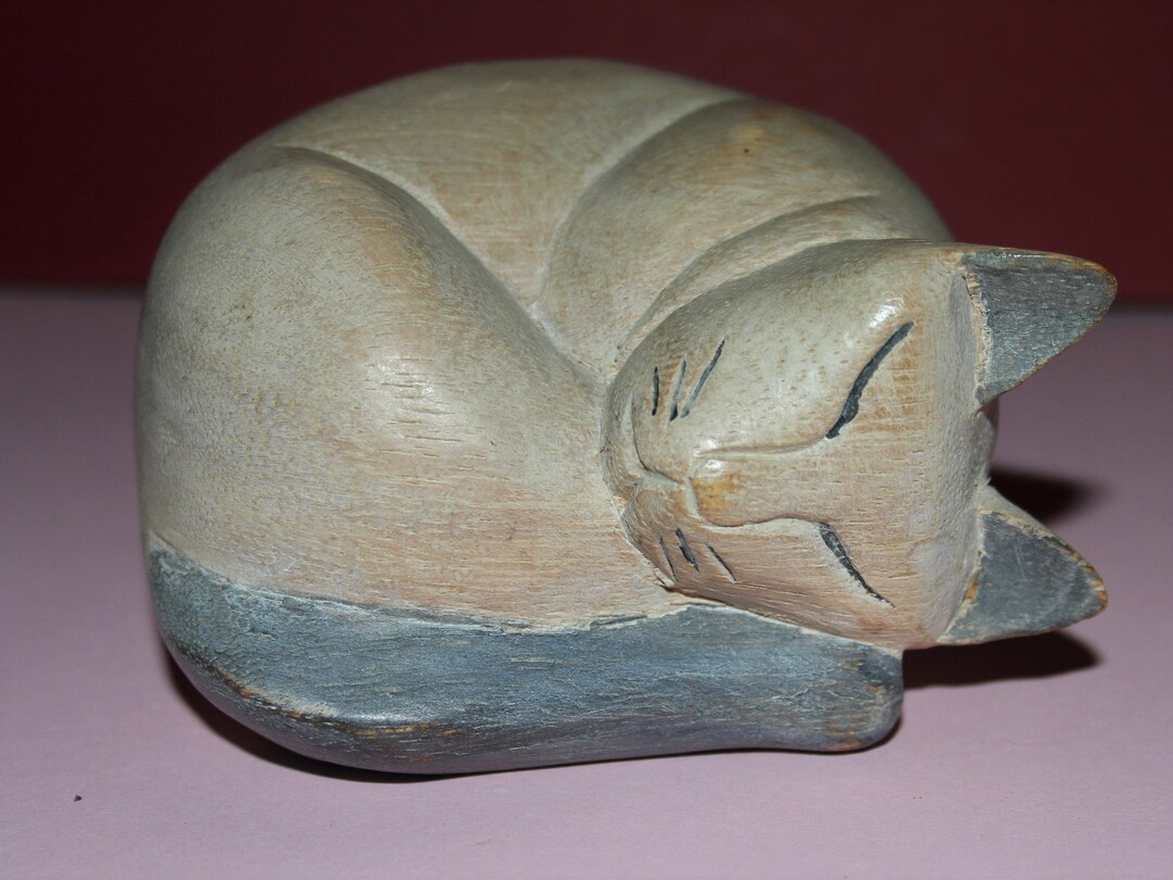 Vintage Hand Carved Wooden Delightful Cat Napping/figurine - Etsy
