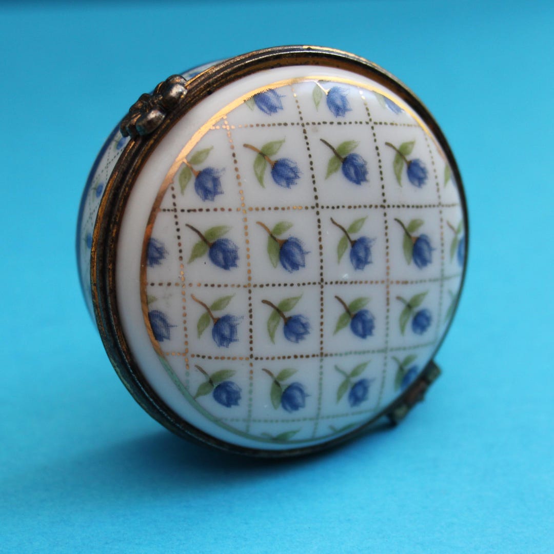 Vintage Enameled Ceramic Pill Box: Blue Tulip Del Prado Collection - Etsy